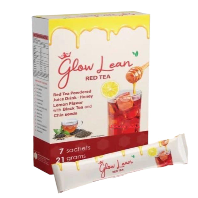 Glow Lean Red Tea Powdered Juice Drink Honey Lemon Flavor, 7 Sachets