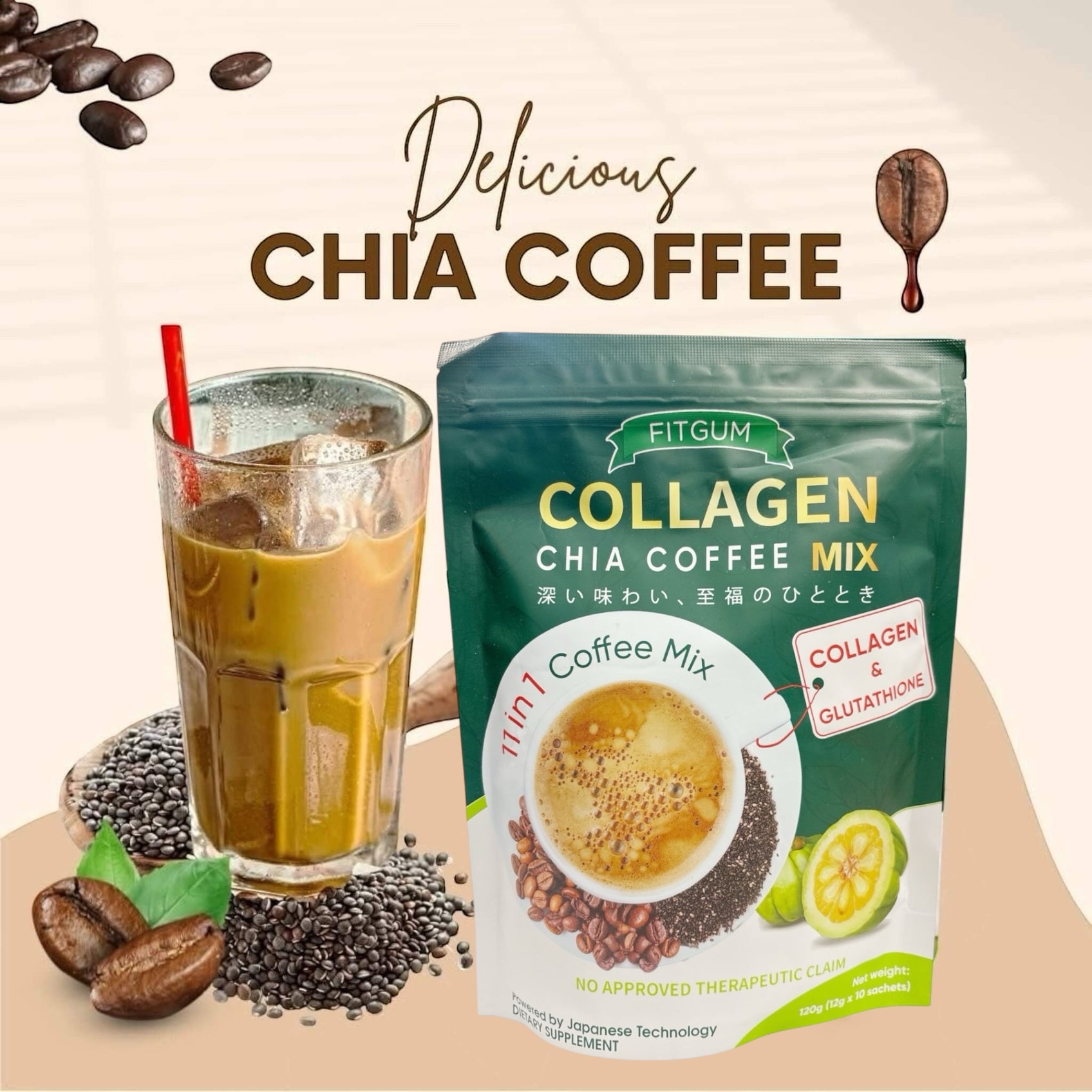 FITGUM FIT GUM FITGUM Collagen Chia Coffee - 11 in 1 Coffee Mix – D ...
