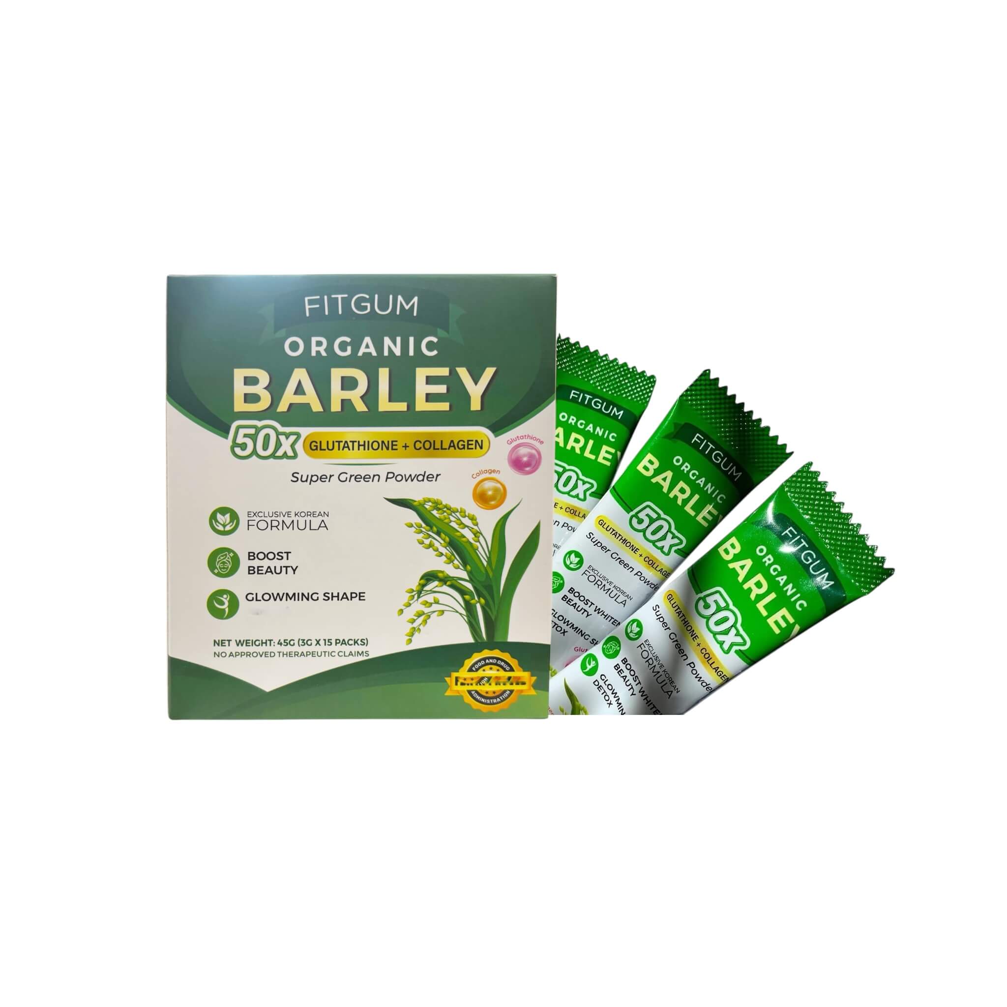 FITGUM Organic Barley 50X Glutathione & Collagen Super Green Powder ...