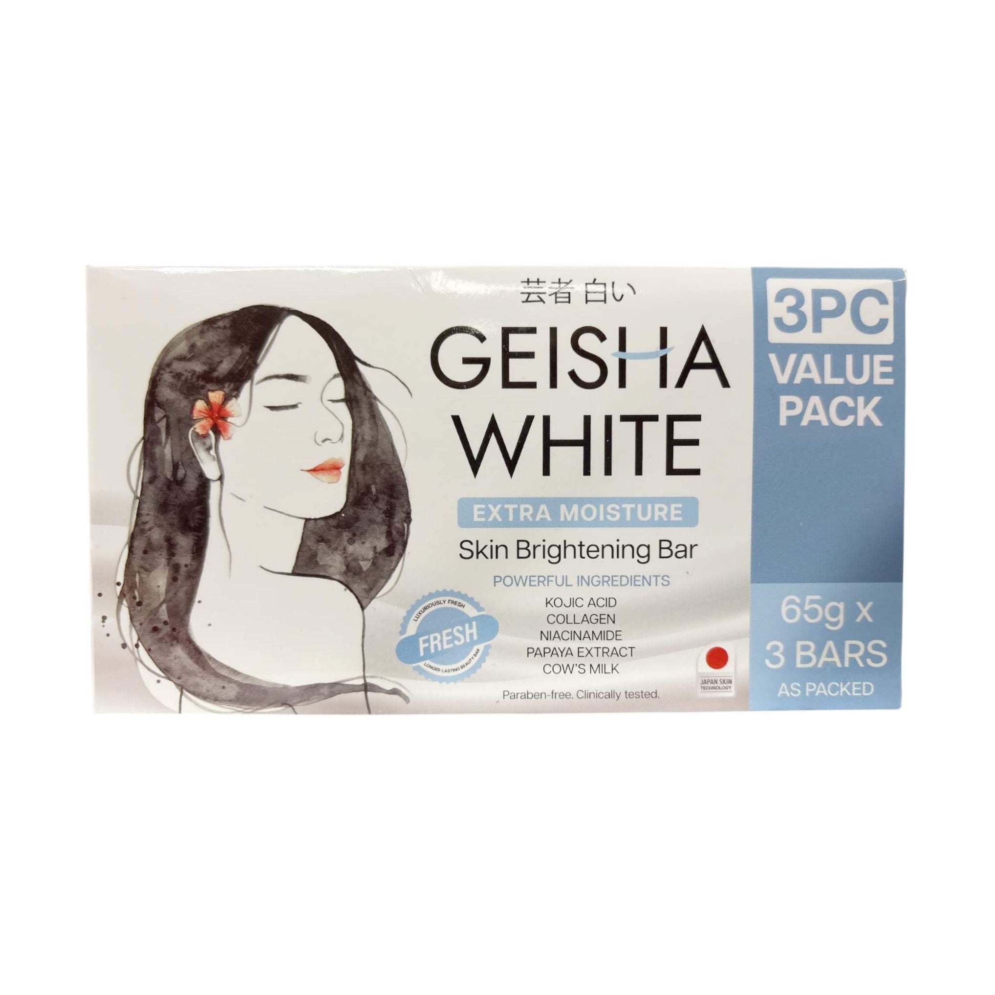 GEISHA WHITE Extra Moisture Fresh Kojic Bar Soap 65g x 3 – With Kojic ...