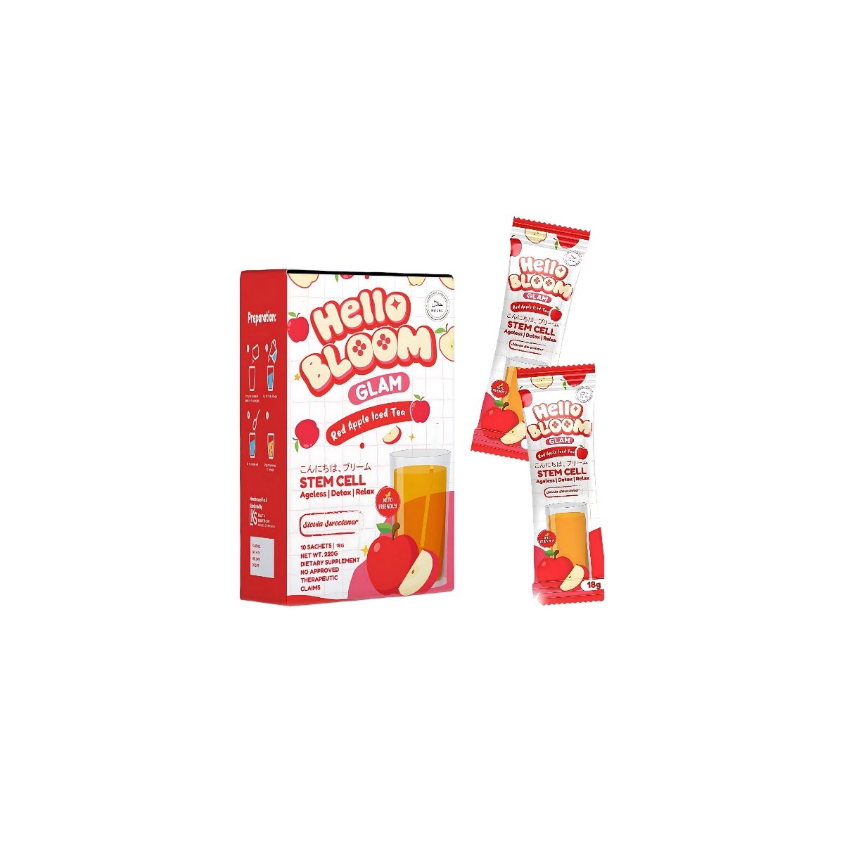 Hello BLOOM GLAM Stem Cell Red Apple Iced Tea Drink (10 Sachets) – D ...