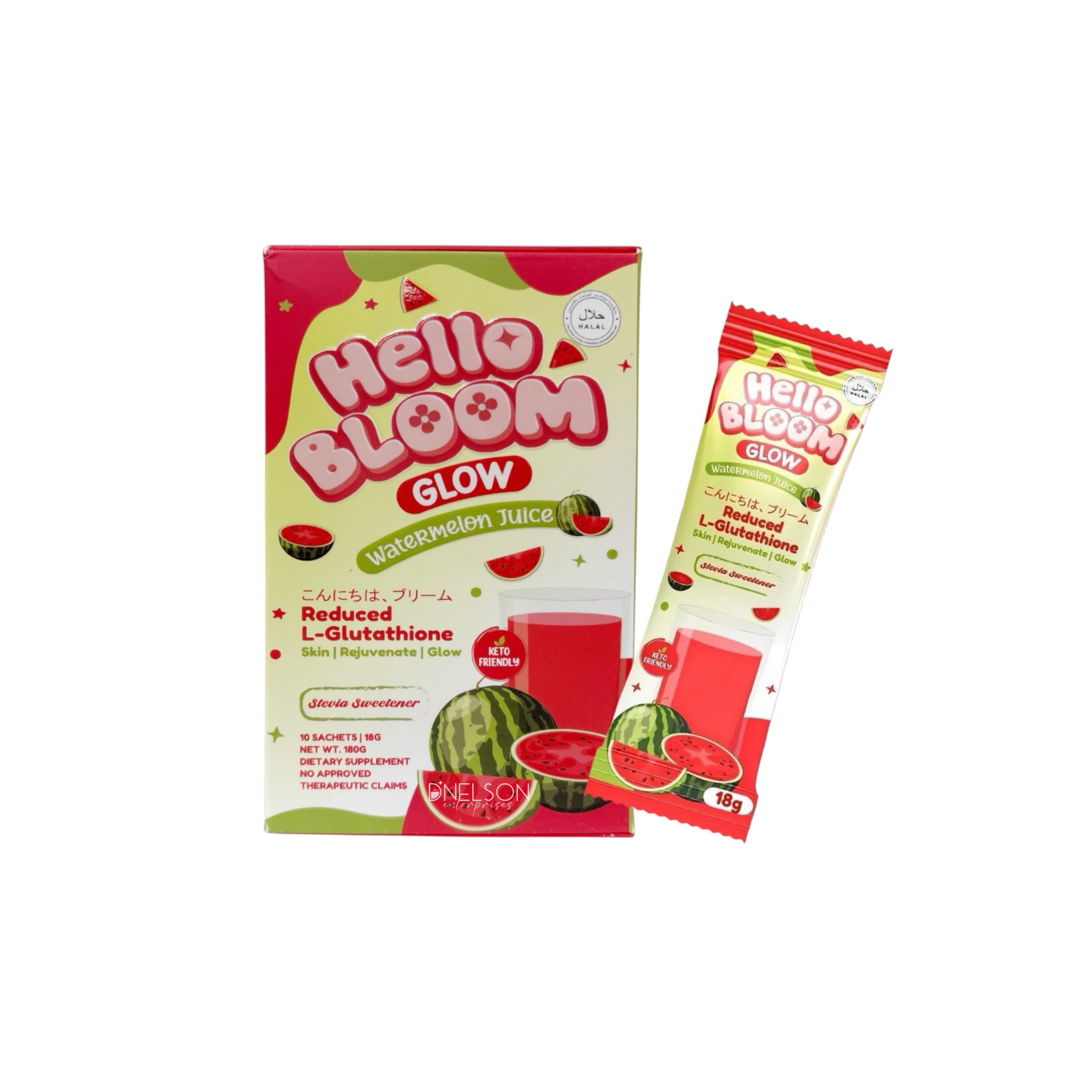 Hello BLOOM GLOW Watermelon Juice - Reduced L-Glutathione Drink (18g x ...
