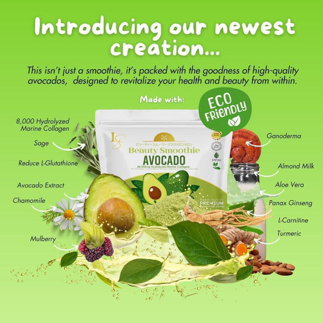 Luxe Slim Beauty Smoothie AVOCADO Hydrolyzed Marine Collagen Drink 21g