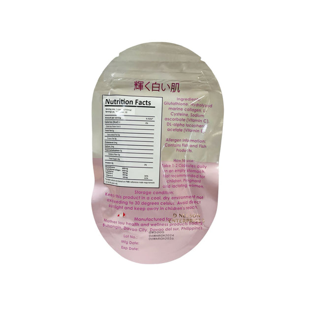 SY GLOW Glowing White Skin Glutathione and Collagen Capsules, 30 Count