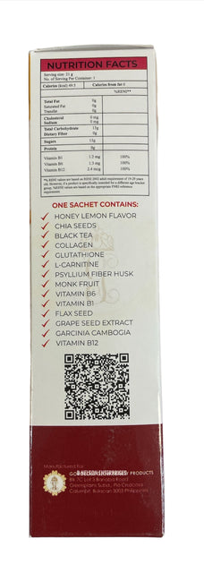 Glow Lean Red Tea Powdered Juice Drink Honey Lemon Flavor, 7 Sachets